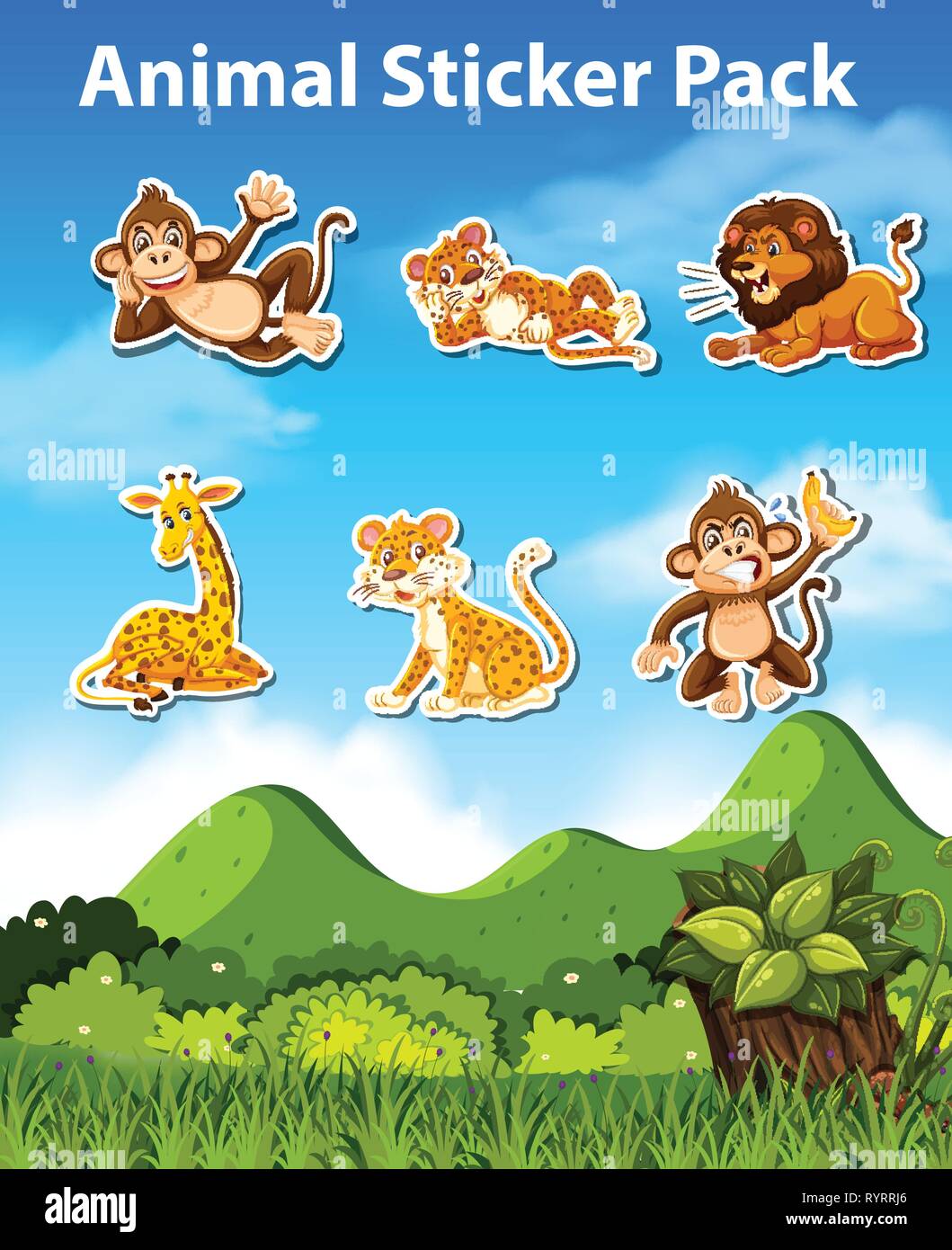 Sticker set funny monkey Stock Vector Images - Alamy