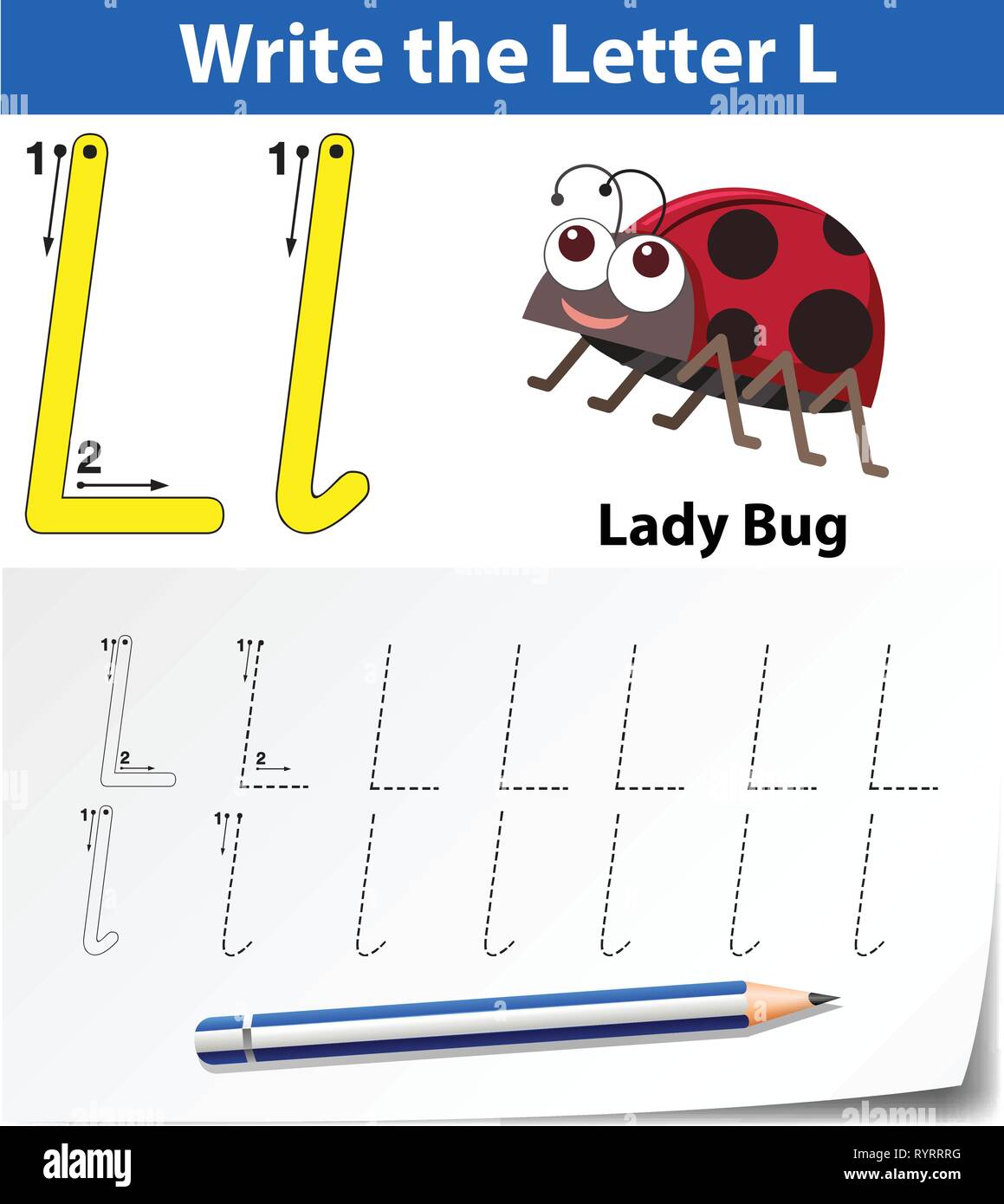 Letter L tracing alphabet worksheets illustration Stock Vector Image ...