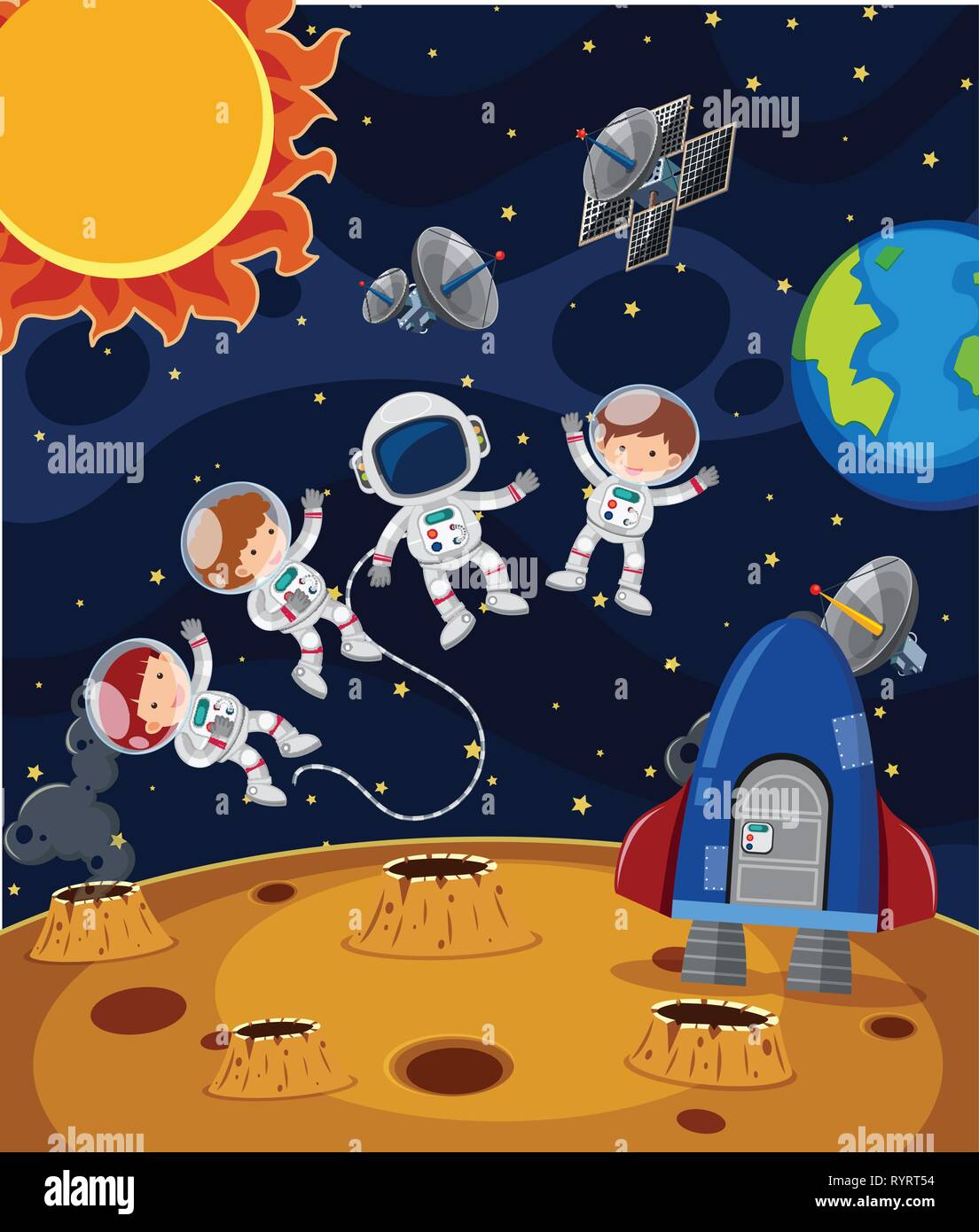 Spaceship in space scene Stock Vector Images - Alamy