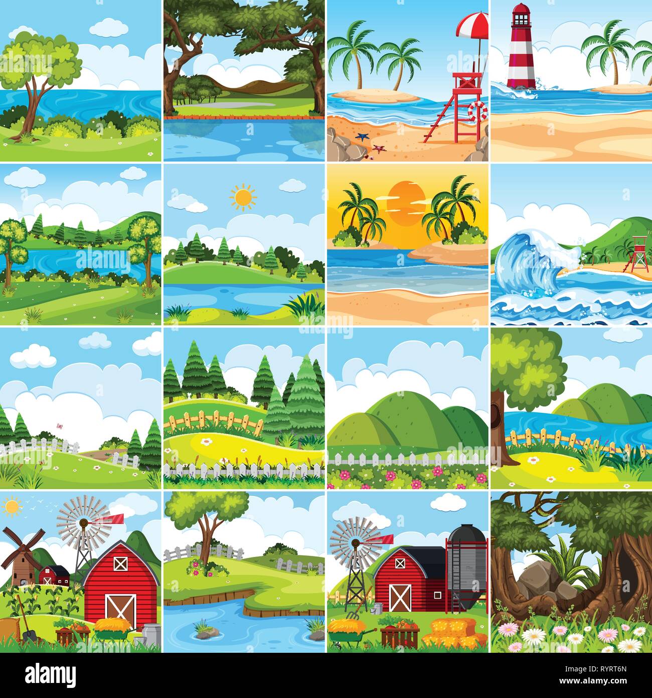Set of nature landscape illustration Stock Vector Image & Art - Alamy