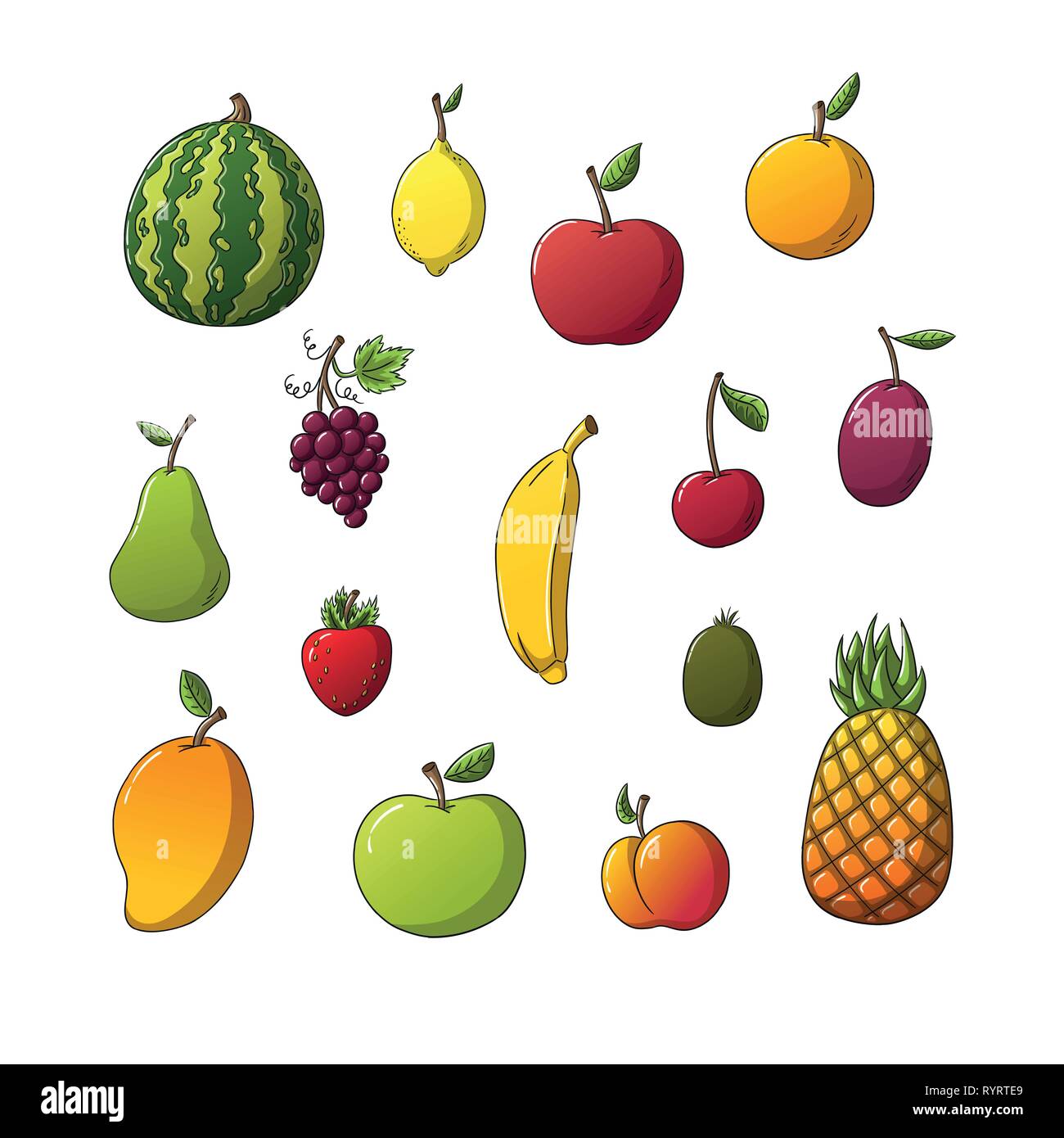 Collection of some different fruits. Isolated on white background, with ...