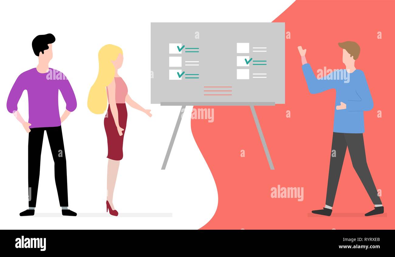 Vector illustration with people having business meeting. People discuss ...