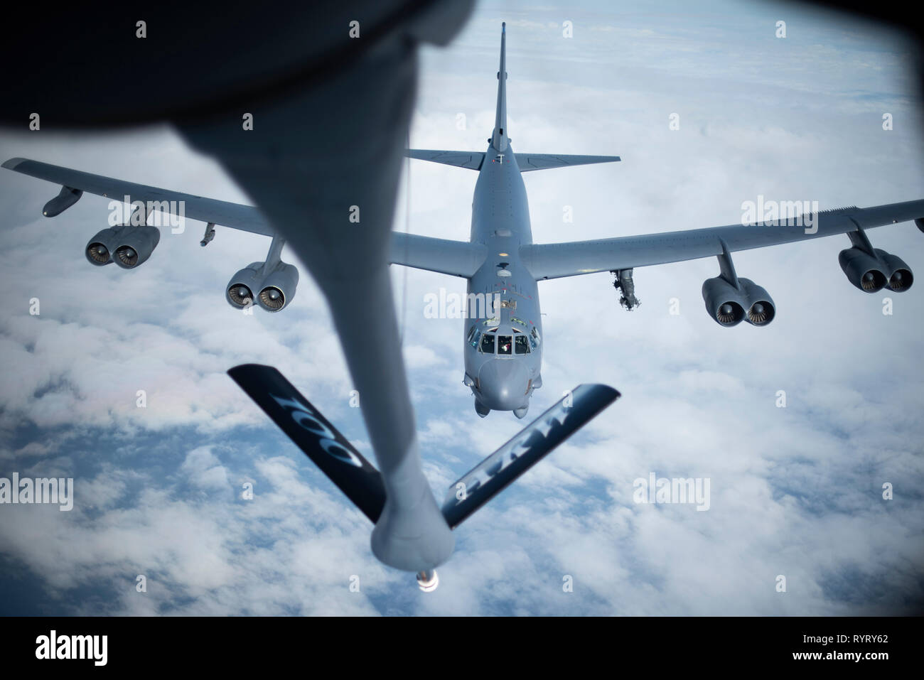 A U S Air Force B 52 Stratofortress Approaches A Kc 135 Stratotanker
