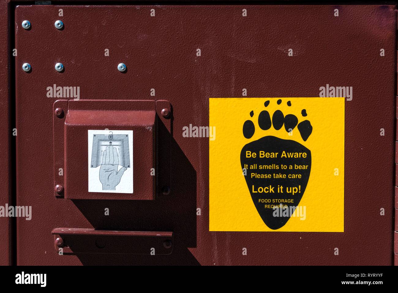 Be Bear Aware, bear safe trash can, Grand Teton National Park, Wyoming ...