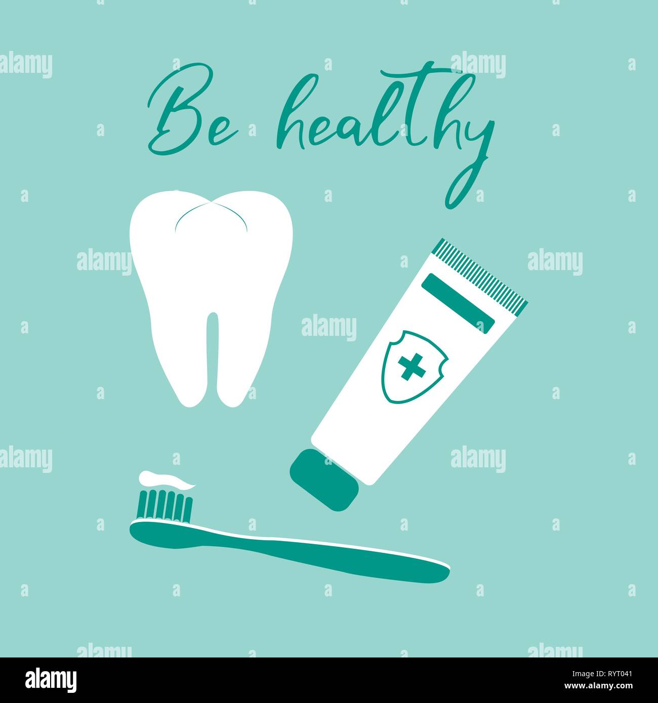Vector illustration with tooth, toothbrush, toothpaste. Dental clinic ...