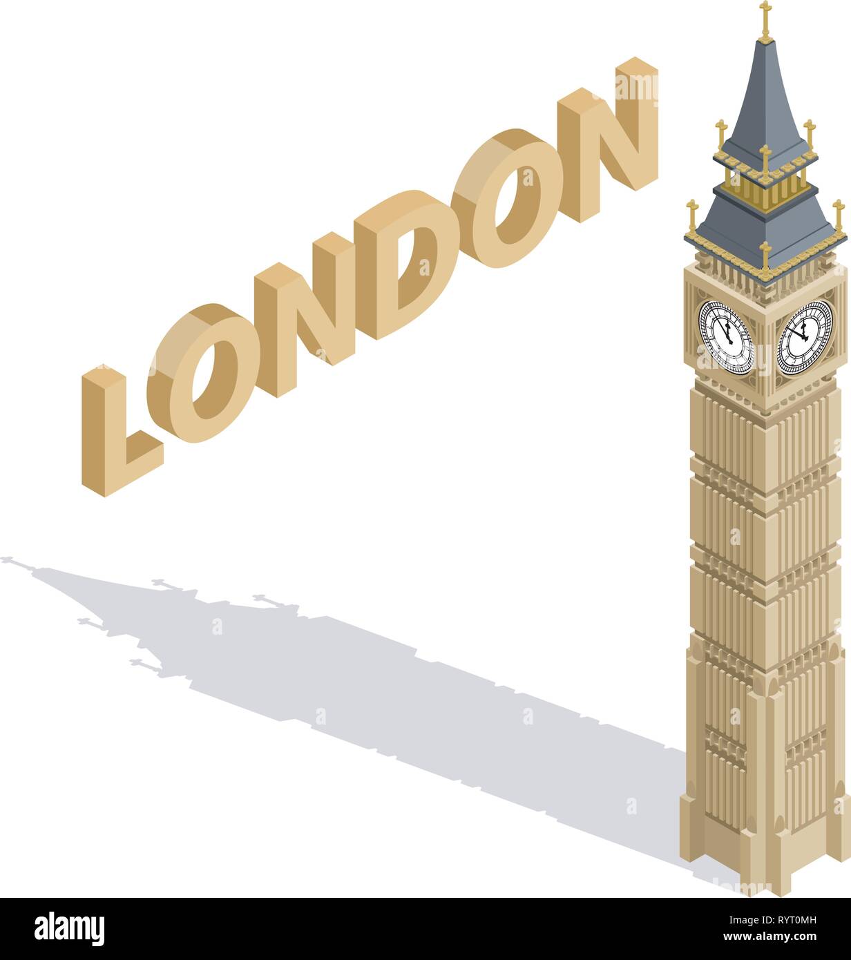 Isometric highly detailed Big Ben tower on white background. Vector ...