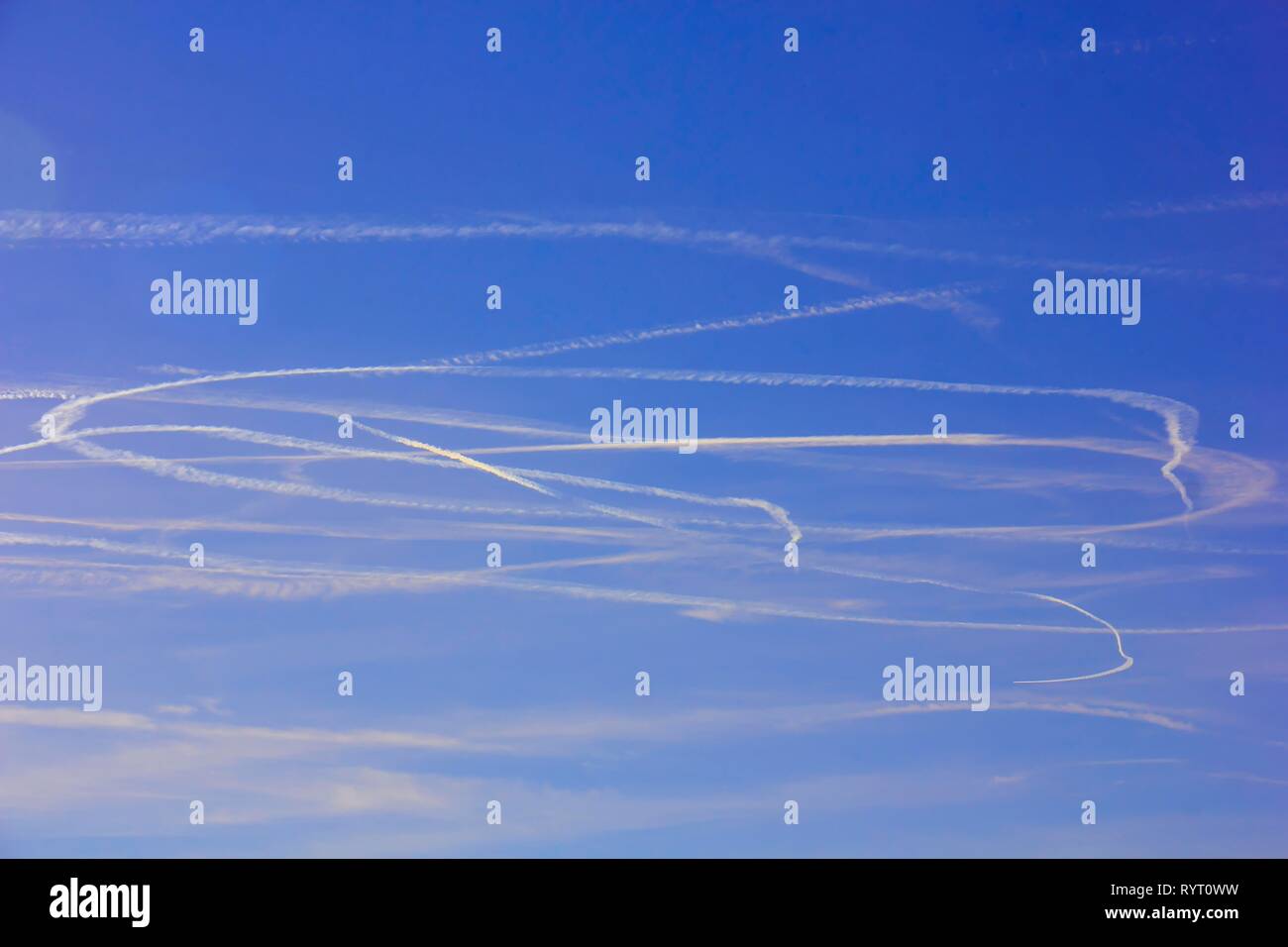 Condensation trails in the sky, Munich, Bavaria, Germany Stock Photo ...