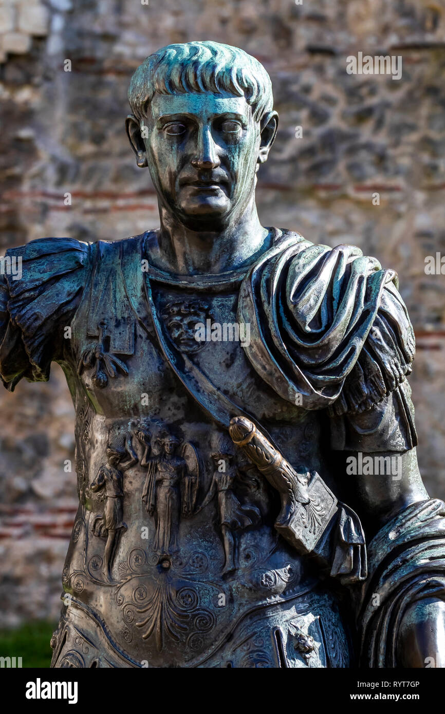 Statue believed to be of the Roman Emperor Trajon, by the remains of ...