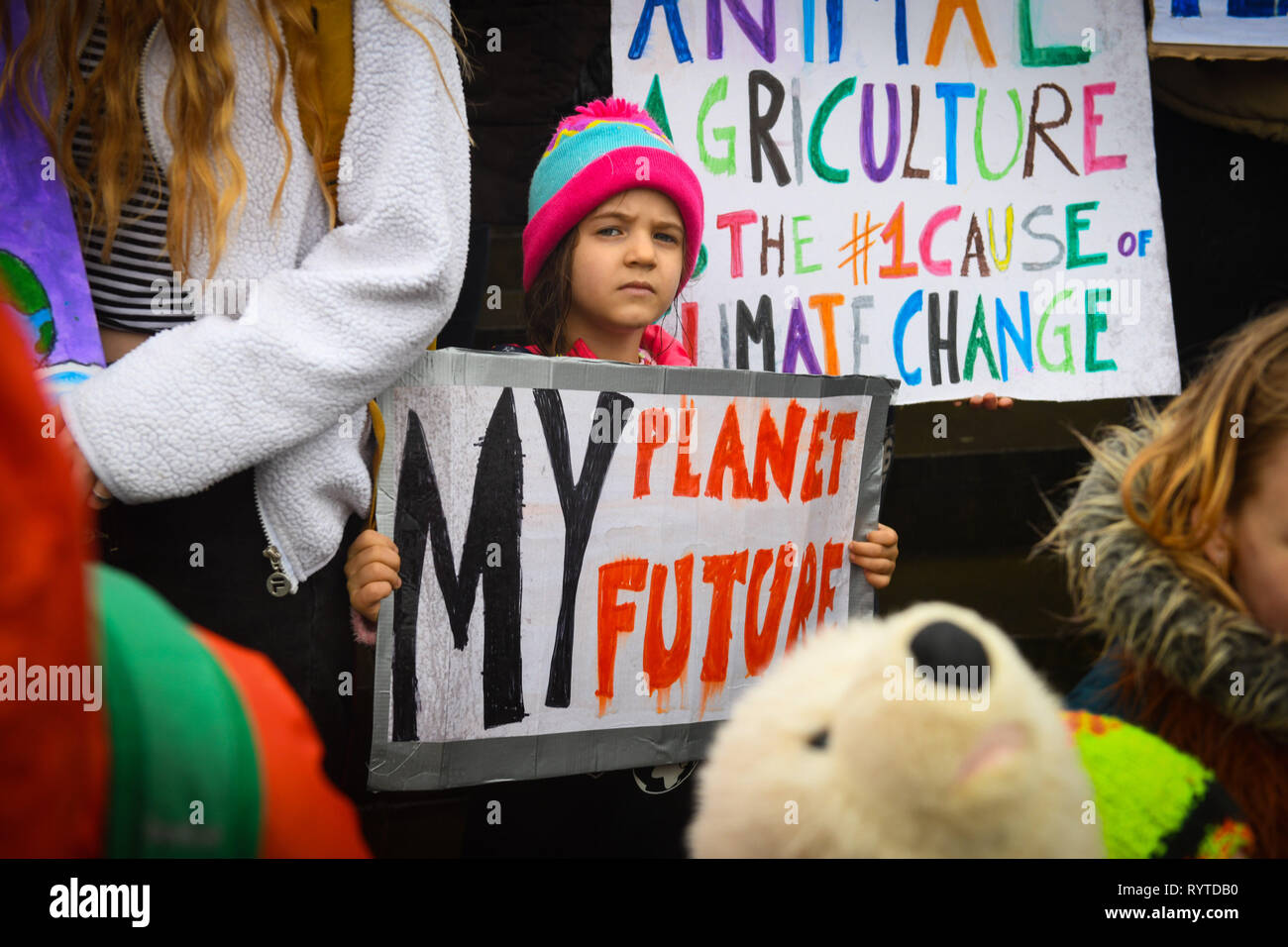 Swansea, Wales, UK. 15th March 2019 Pictured is a child holding a 'My ...