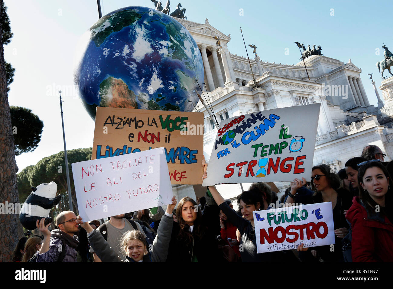 Rome, Italy. 15th Mar, 2019. A huge globe and in the background the ...