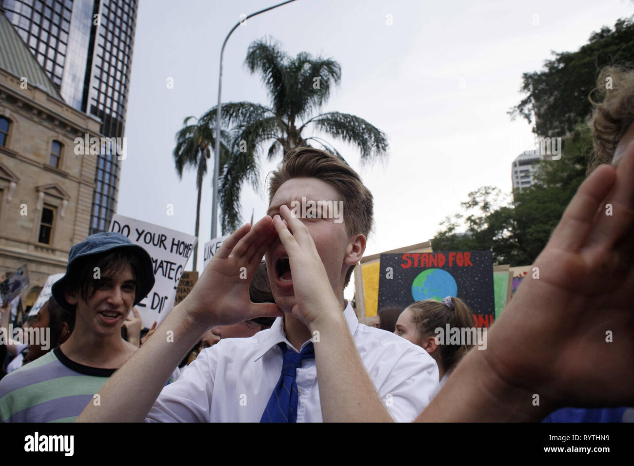 Brisbane, Queensland, Australia. 15th Mar, 2019. Students seen shouting ...