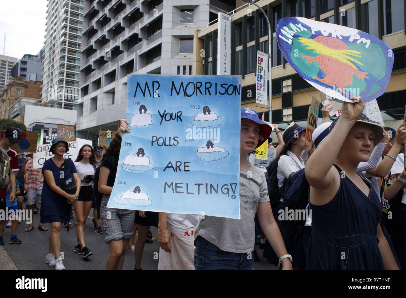 Brisbane, Queensland, Australia. 15th Mar, 2019. Demonstrators seen ...