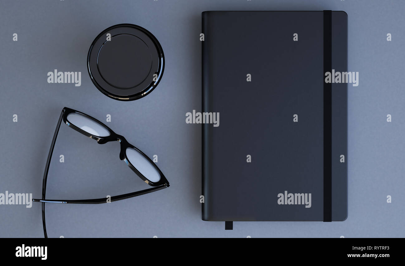 notebook mockup 3d rendering top view Stock Photo - Alamy