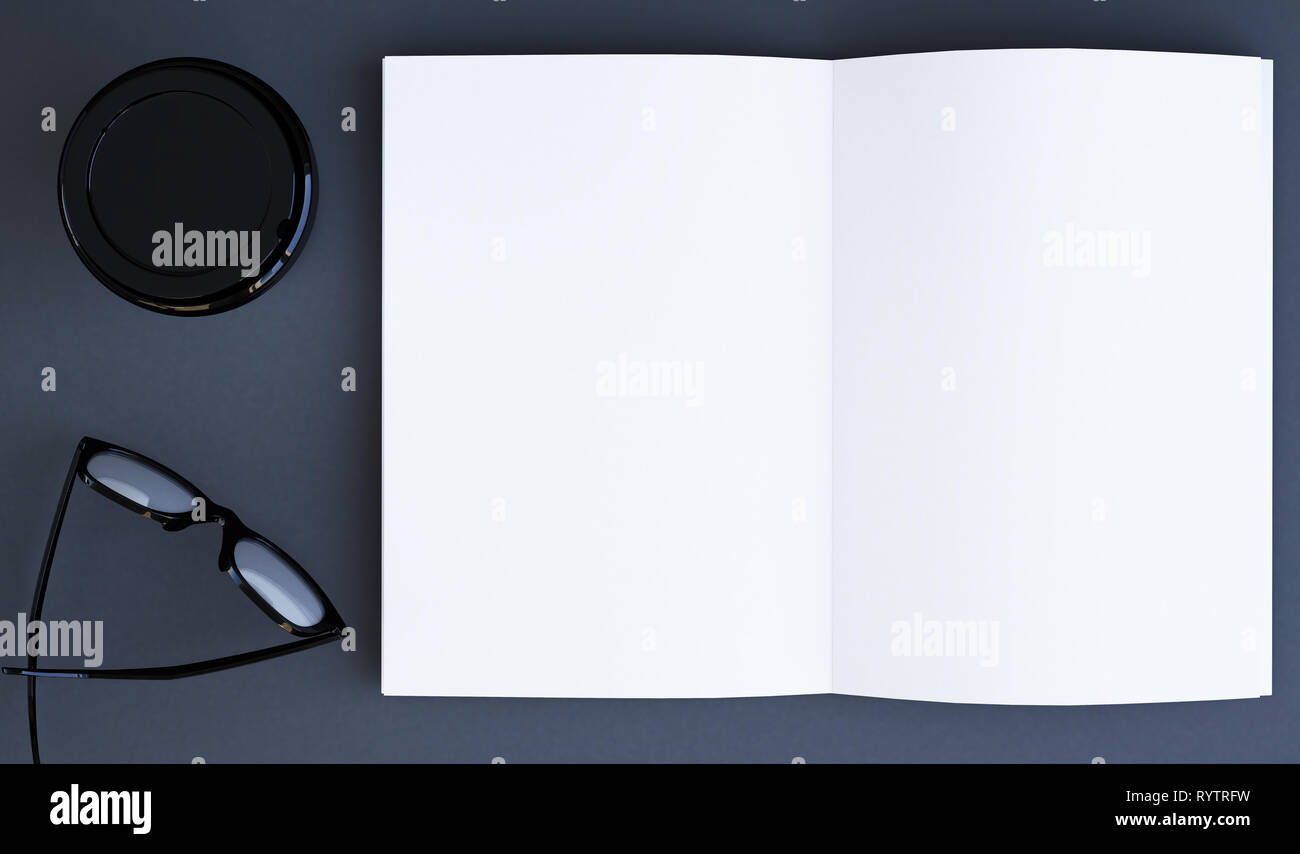 open magazine top view mockup 3d rendering Stock Photo - Alamy