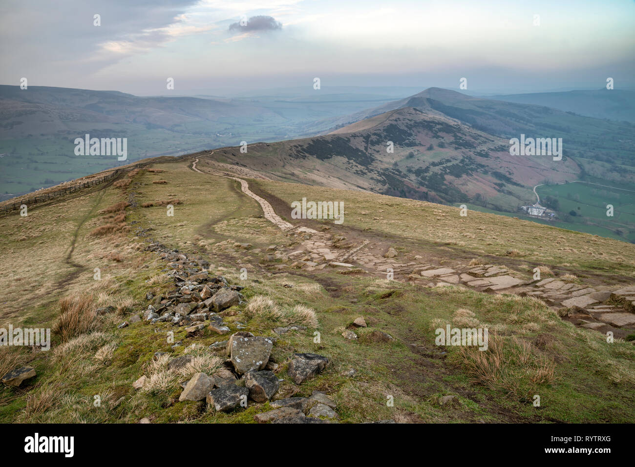 Beautiful sunset landscape image of The Great Ridge in the Peak ...
