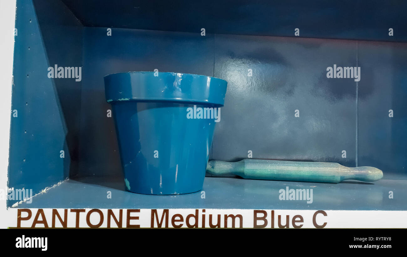 Painted objects of blue pantone design Stock Photo - Alamy
