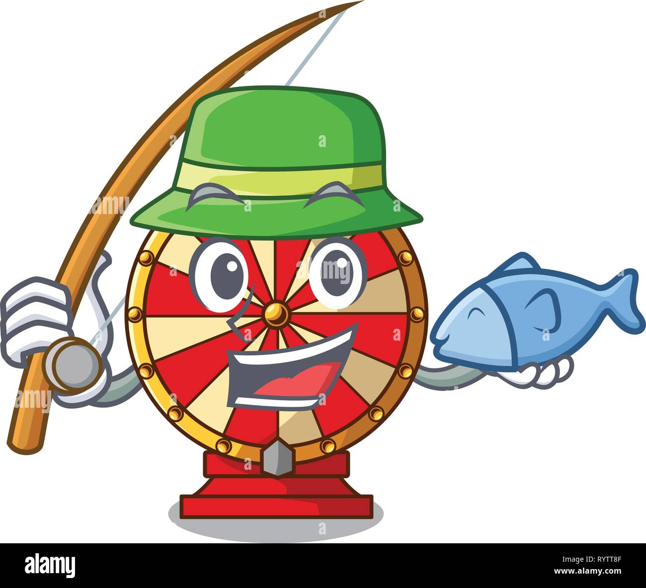 Fishing spinning wheel beside wooden cartoon table Stock Vector Image ...