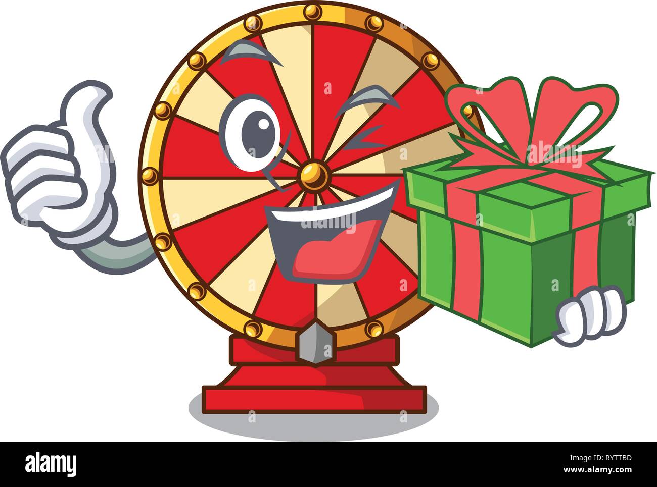 With gift spinning wheel beside wooden cartoon table Stock Vector Image ...