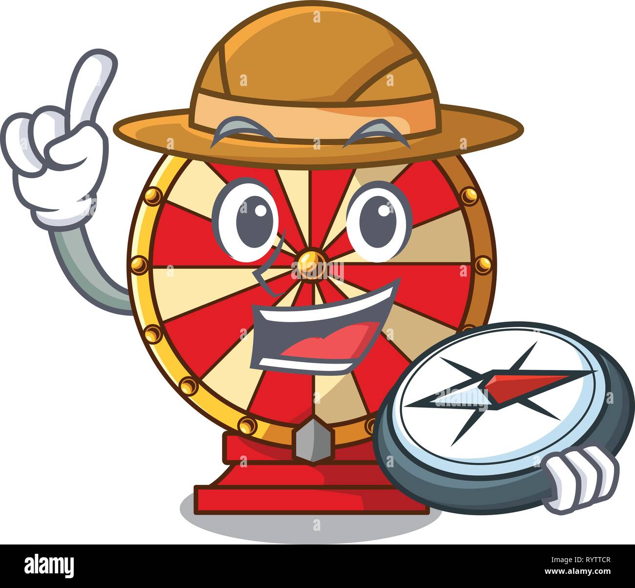 Explorer spinning wheel beside wooden cartoon table Stock Vector Image ...