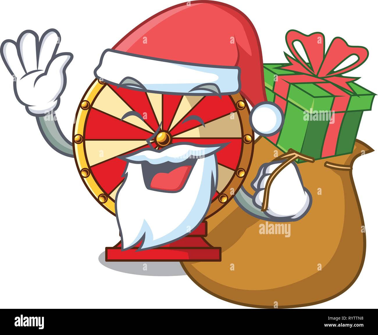 Santa with gift spinning wheel attached the cartoon wall Stock Vector ...