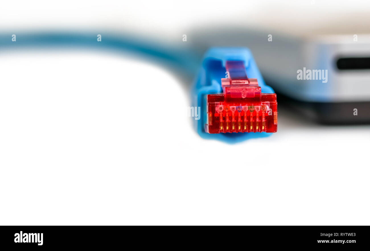 fast internet connection blue network cable background Stock Photo - Alamy