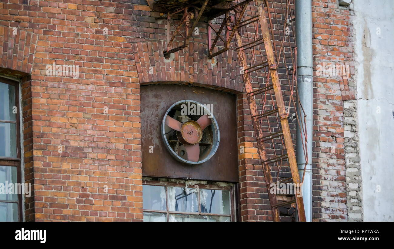 The big exhaust fan on the wall of Kreenholm old textile factory ...
