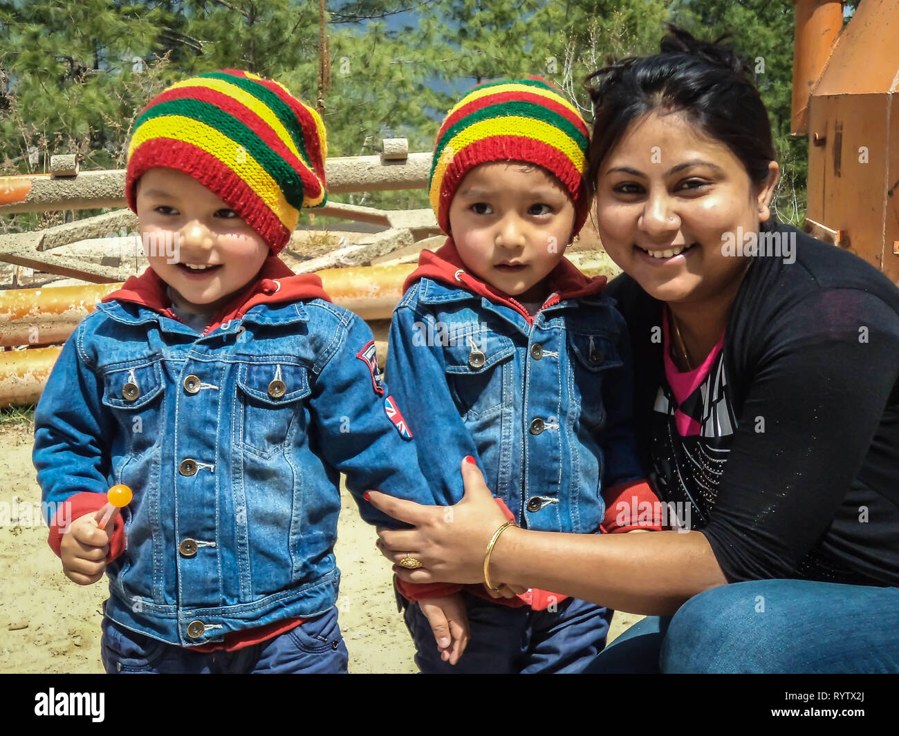 Thimpu / Bhutan - May 17, 2013: A twin Bhutanese children in colorful ...