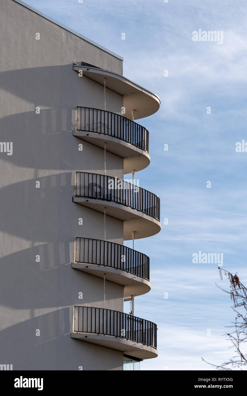 Magdeburg, Germany - March 12, 2019: View of curved balconies in ...