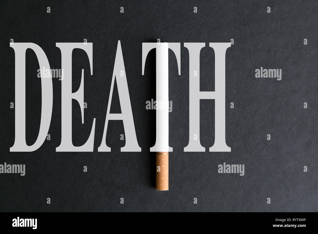 Cigarette tobacco makes up the word death on a black background Stock ...