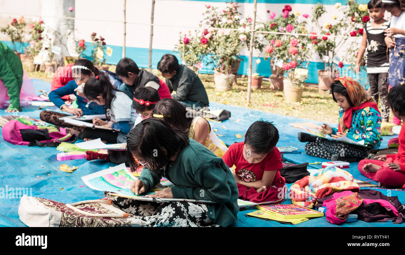 Kolkata, India, 10th March, 2019: Inter school students in a sit and ...