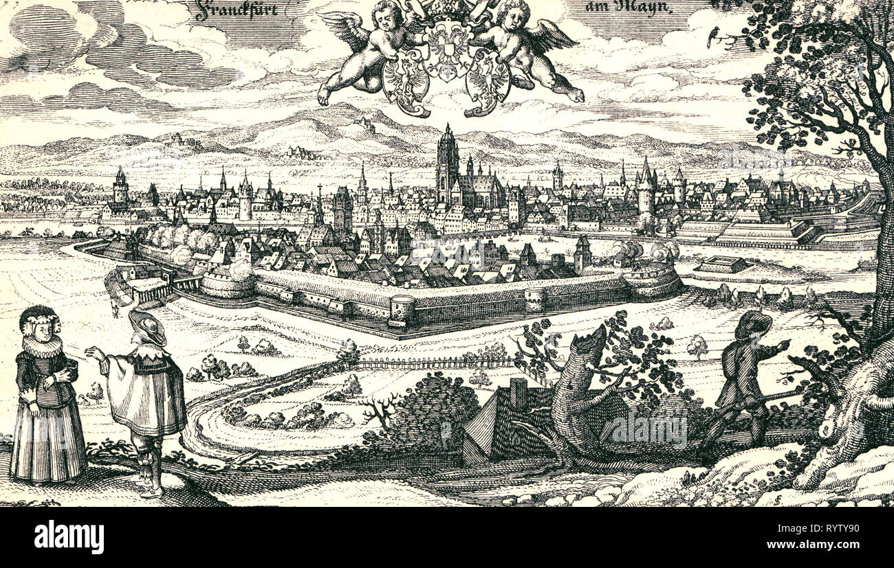 geography / travel, Germany, Frankfurt on the Main, view, original wood ...