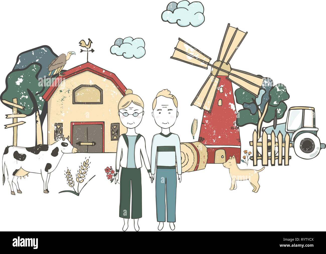 Farm household or farmer agriculture and cattle farming vector flat ...