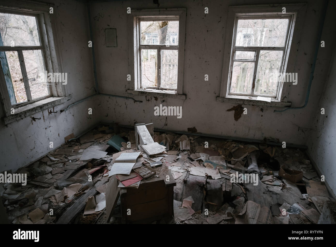 Abandoned village in the Chernobyl nuclear power plant exclusion zone ...