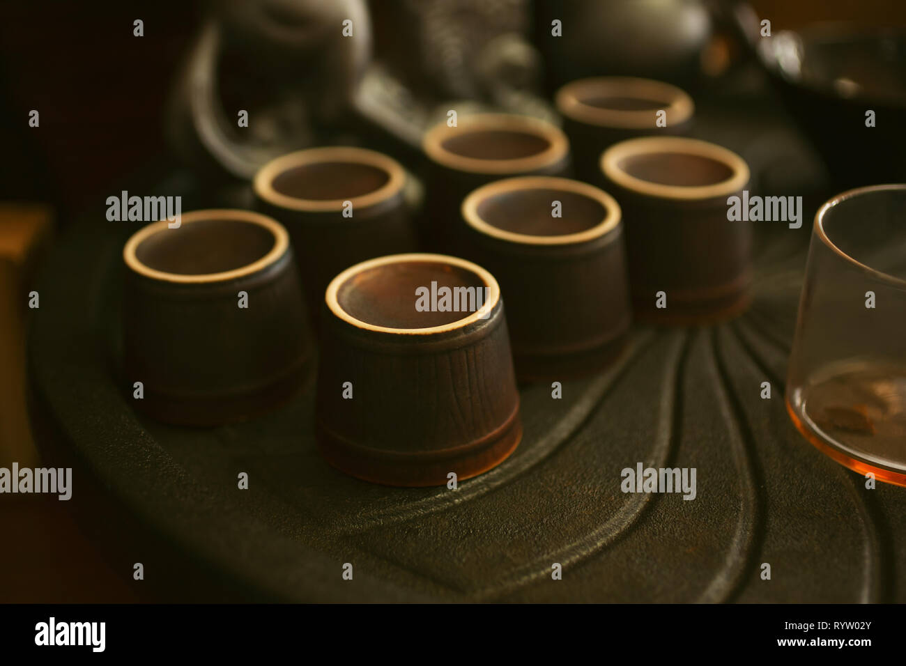 A Chinese ceramic tea set for a ceremony, with cups and glass Stock ...