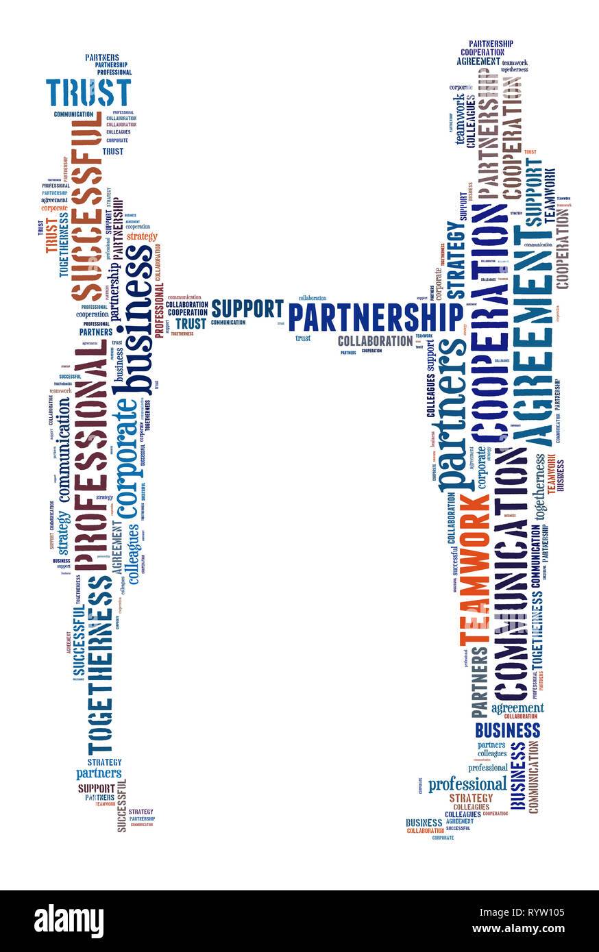 Words illustration concept of an business partners handshaking over ...