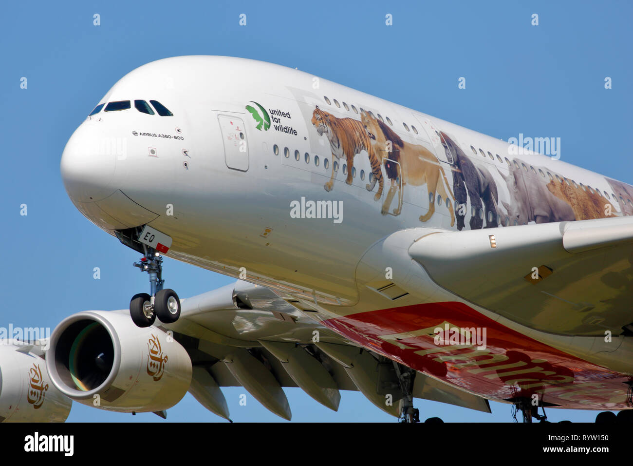 A6-EEQ Emirates Airbus A380-800 on finals for landing at London ...