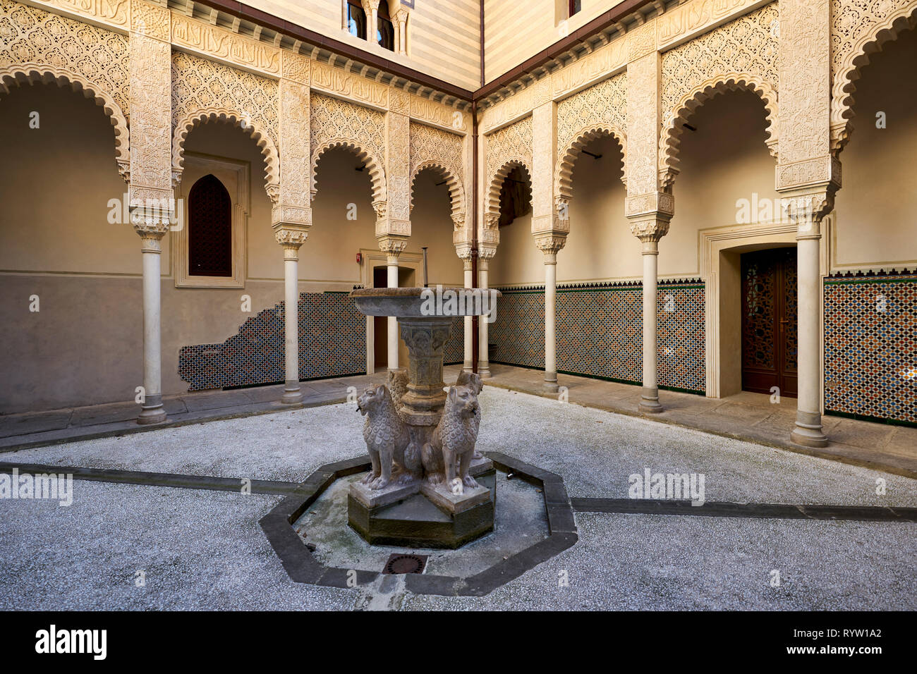Bologna, Italy. Rocchetta Mattei is a fortress located on a hill 407 ...