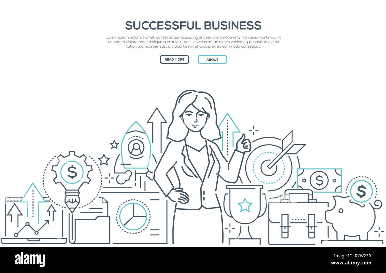 Successful business - line design style web banner Stock Vector Image ...