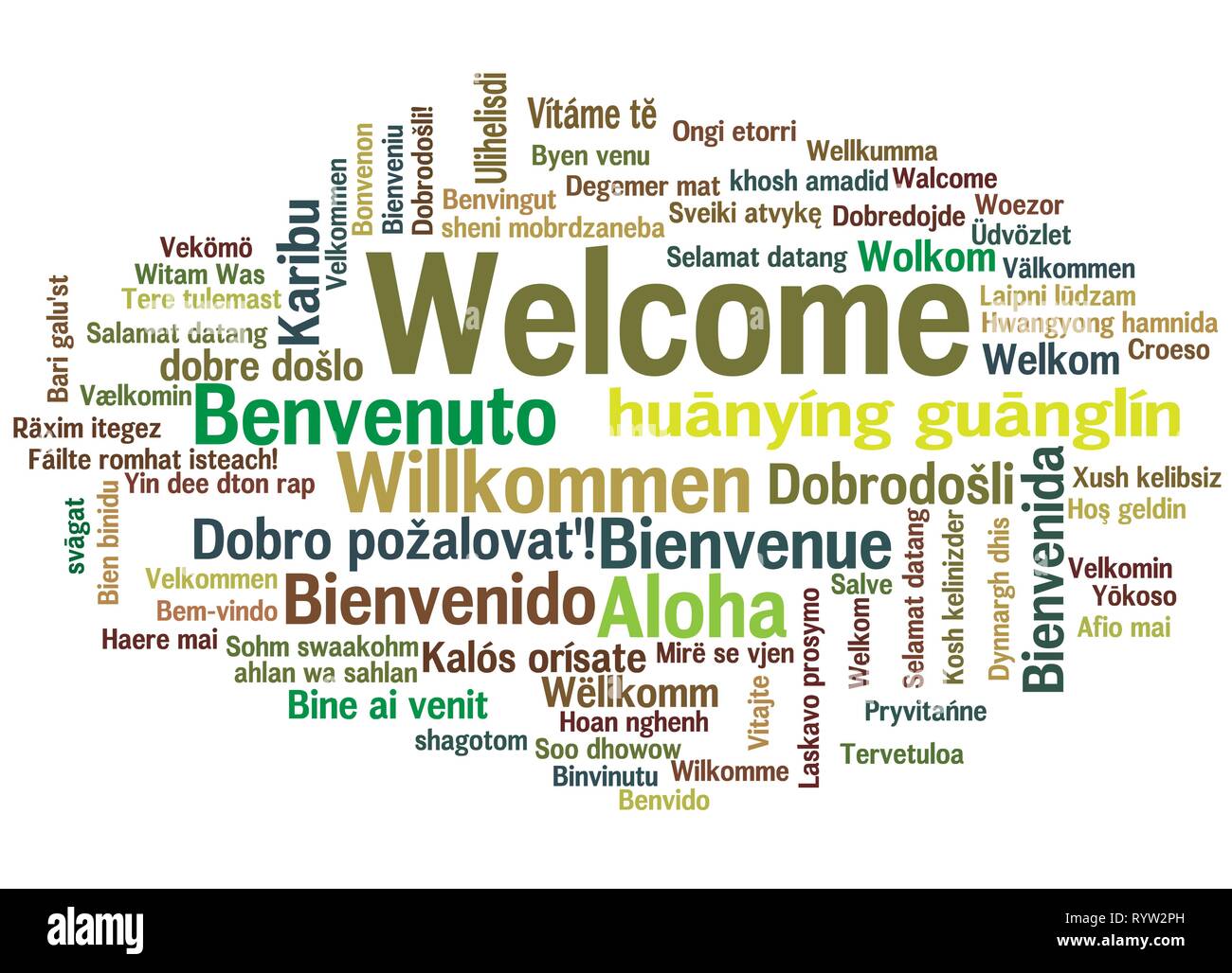 Word Tag Cloud, shows equivalents of 'Welcome', how to say it in many ...