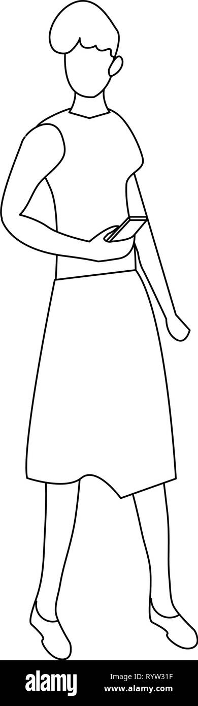 woman character outline on white background vector illustration Stock ...