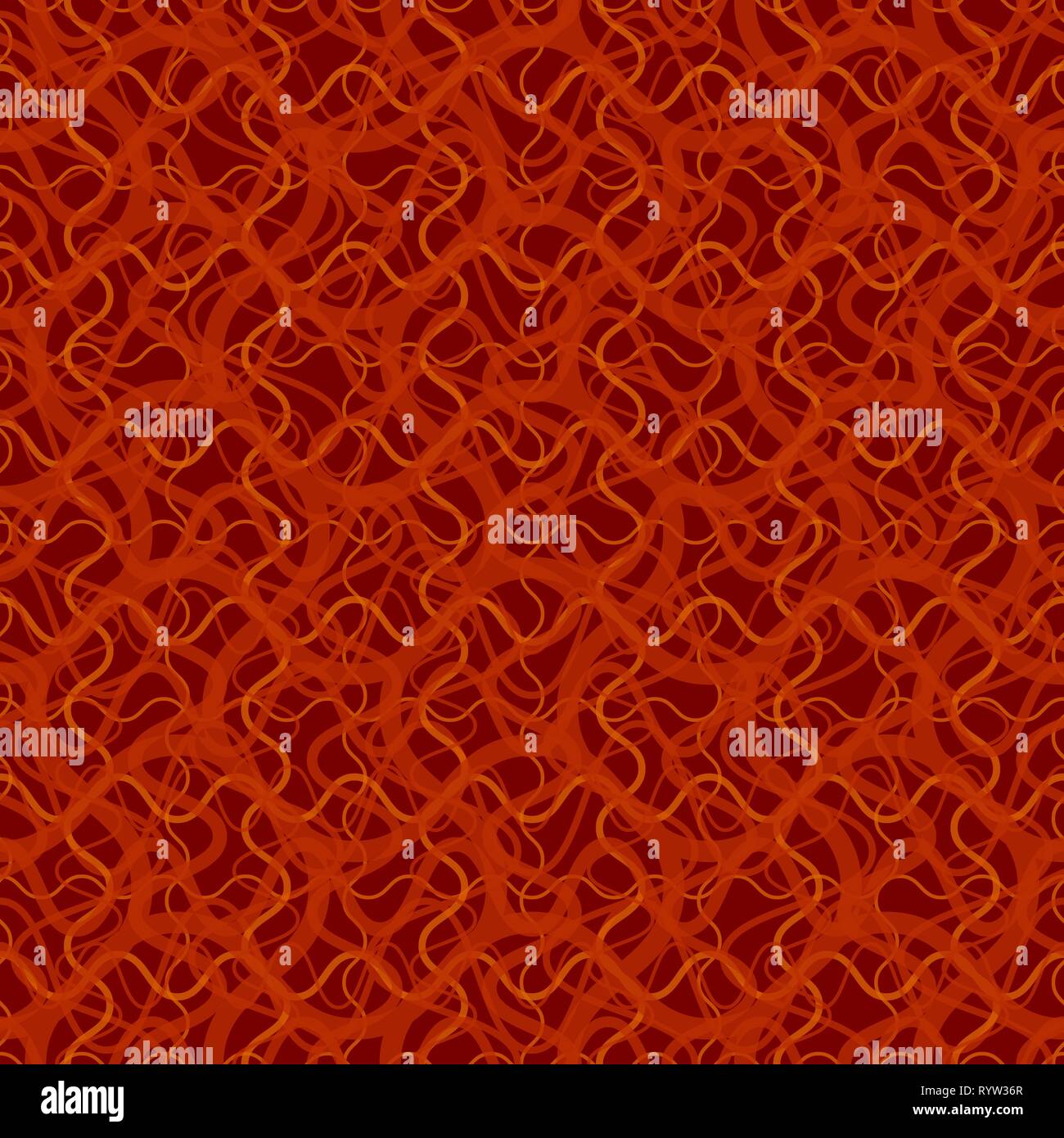 Seamless pattern with abstract irregular wavy red grid on black ...