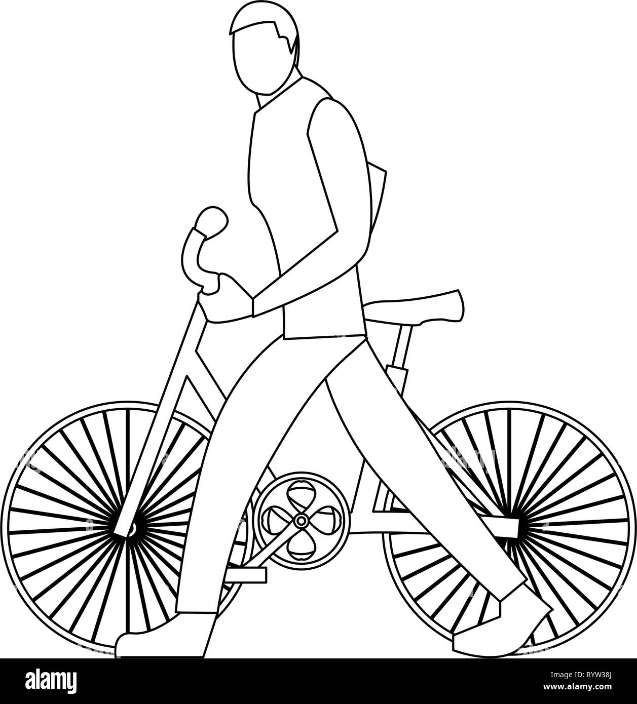 man riding bicycle linear on white background vector illustration Stock ...