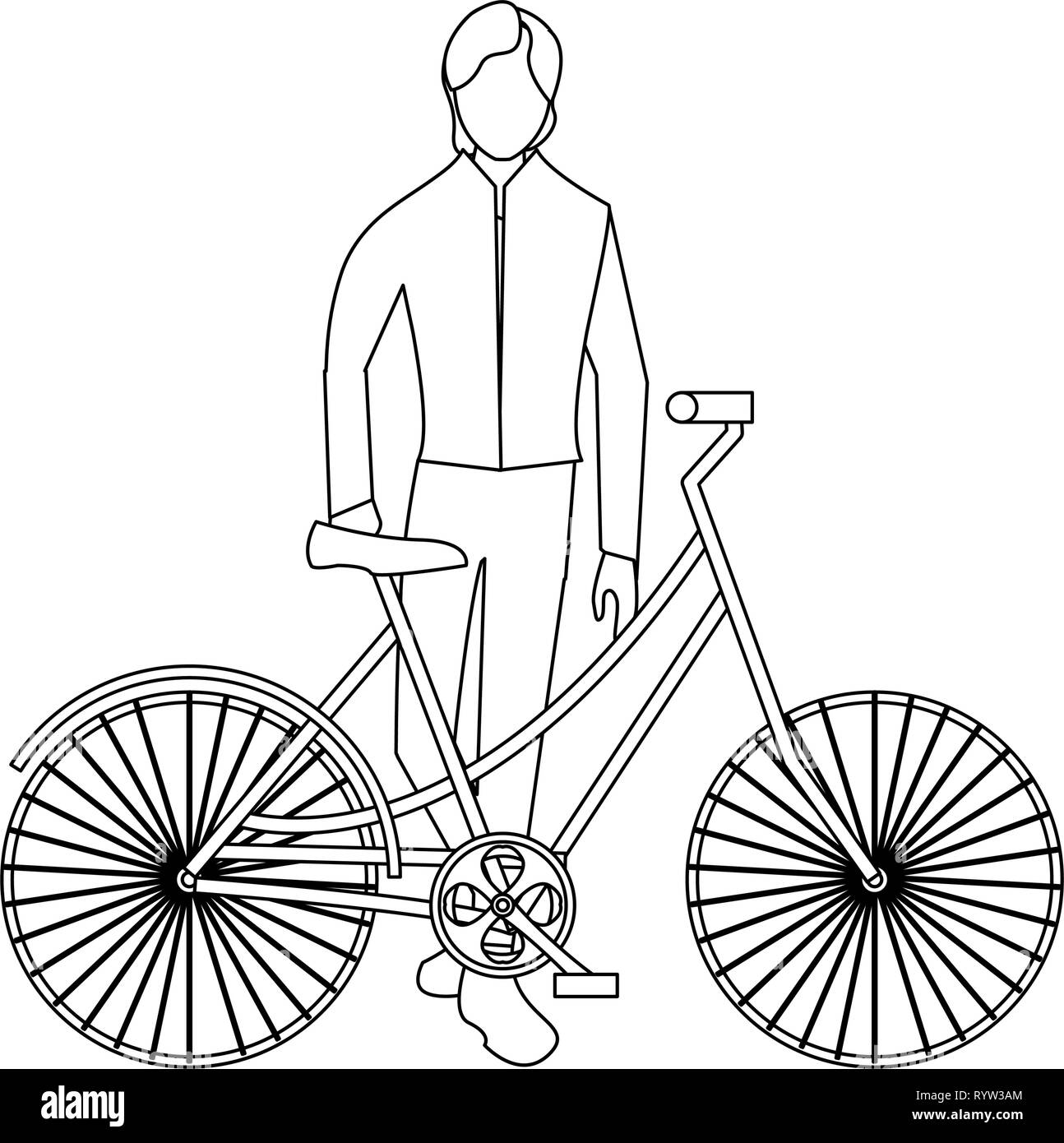 man riding bicycle linear on white background vector illustration Stock ...
