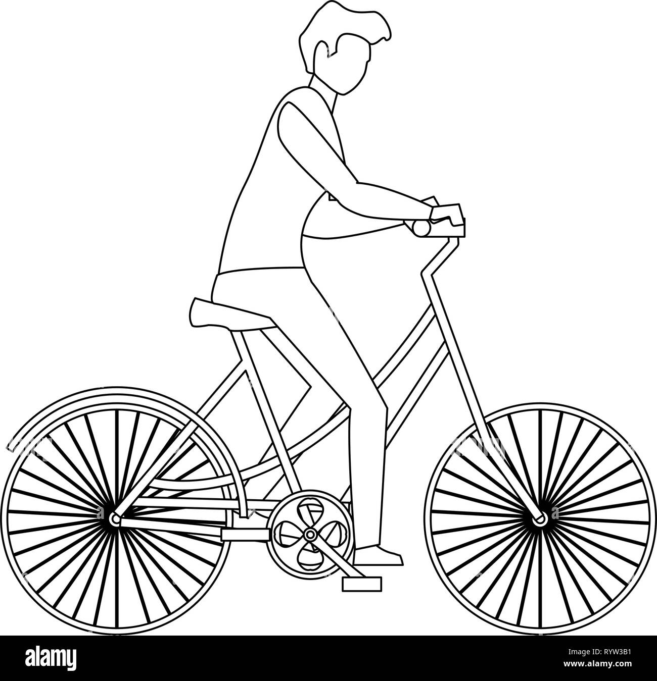 man riding bicycle linear on white background vector illustration Stock ...