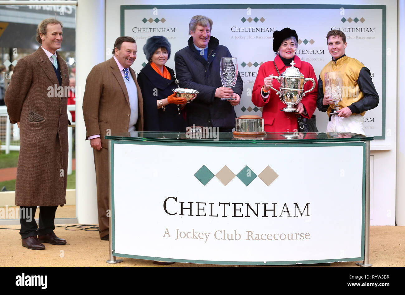 Trainer Ben Case (centre), owner Lady Jane Grosvenor and jocky Kielan ...