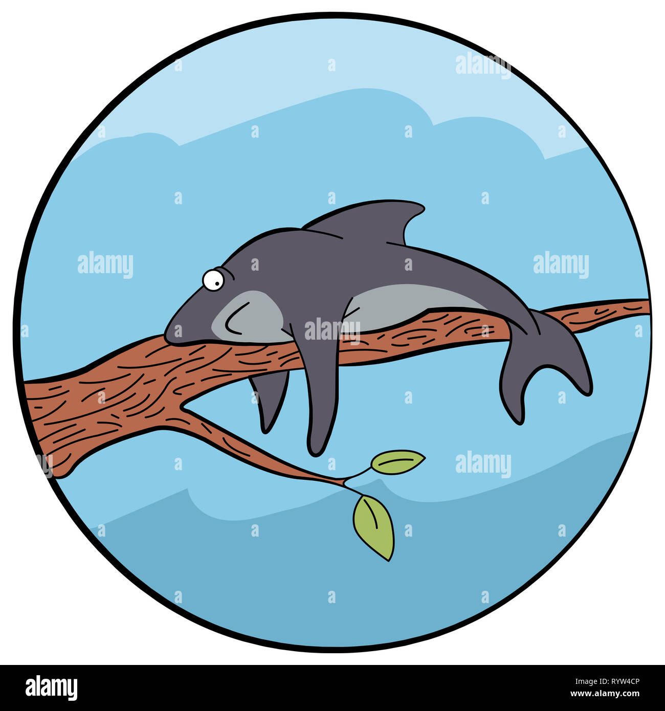 Illustration of a sad tired shark lying on a tree branch Stock Photo ...