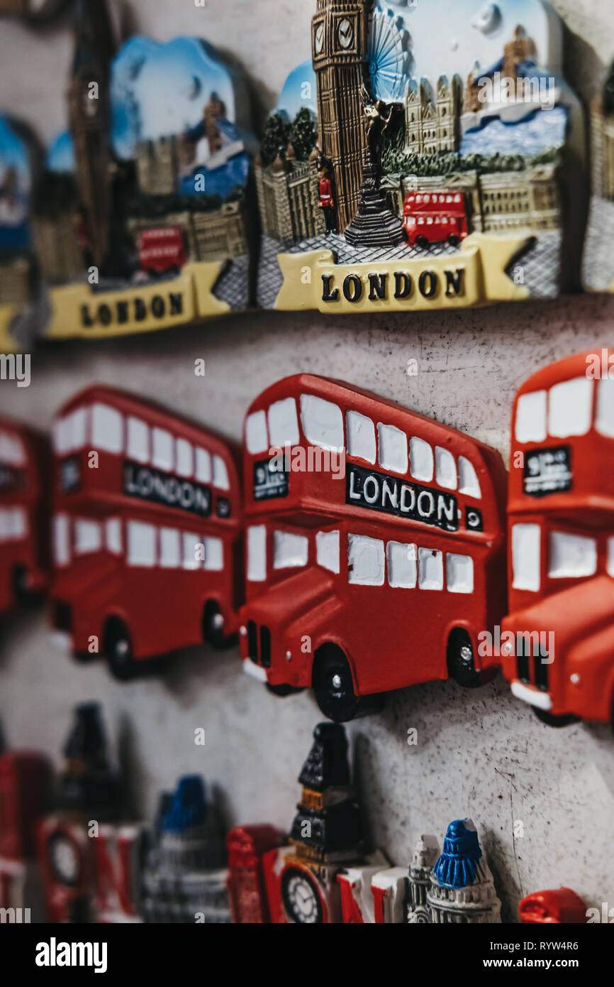 London, UK - March 9, 2019: London red double decker bus souvenir ...