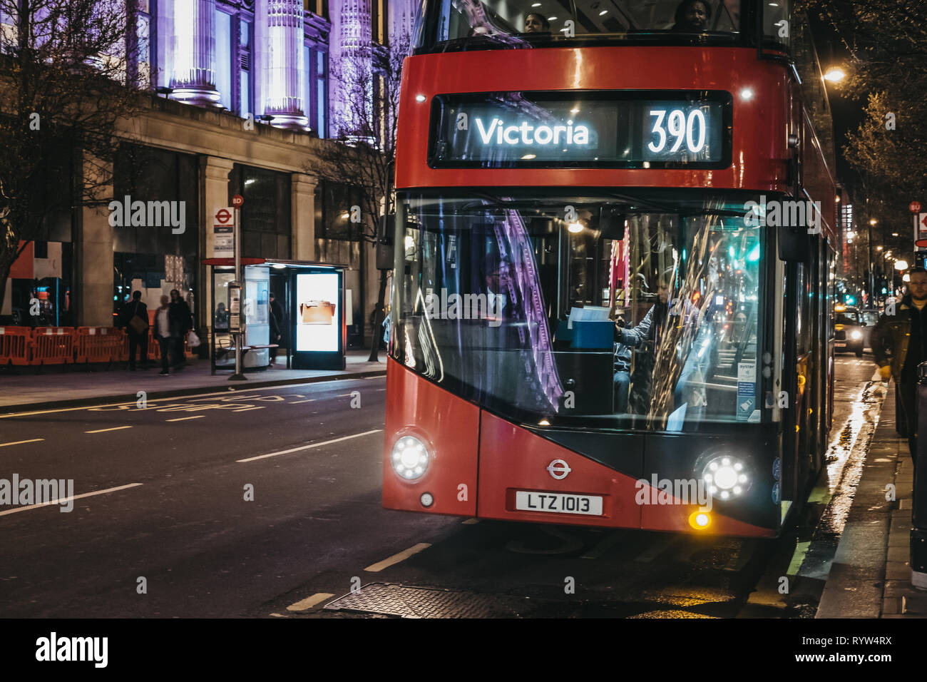 London, UK - March 9, 2019: Modern red double decker 390 bus to ...