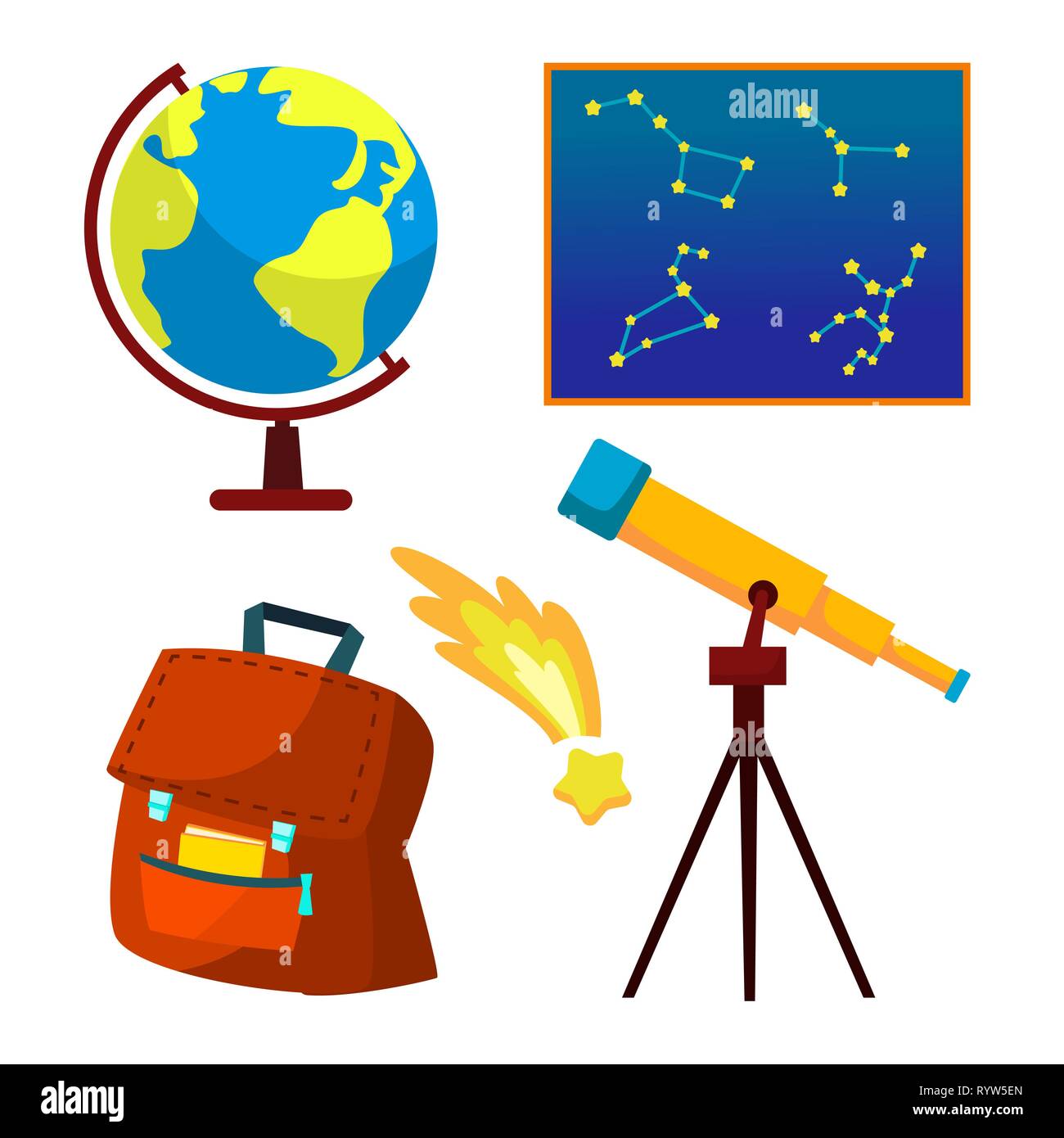 Astronomy Icon Vector. Telescope, Starry Sky, Falling Star ...