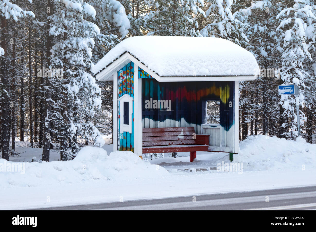 A snowy bus stop in Finland Stock Photo - Alamy